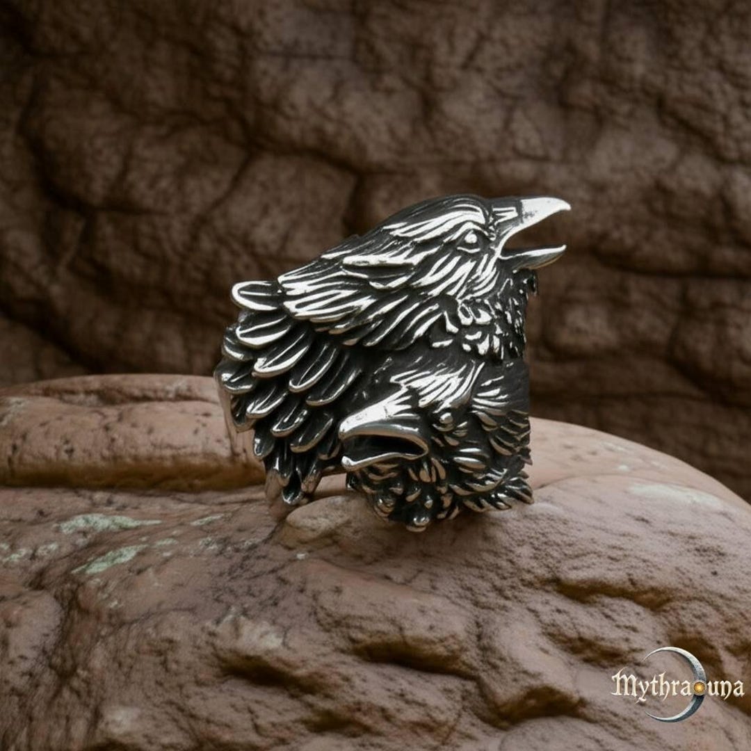Raven Ring Silver Viking Norse Mythology Odin Bird Gothic Celtic Pagan ...