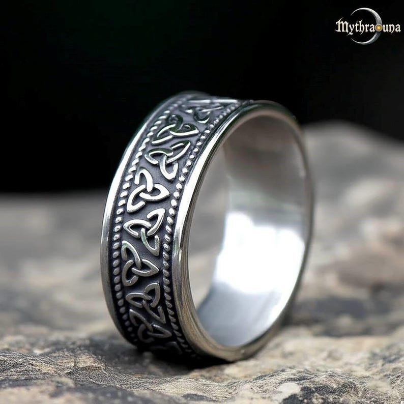 Hand Forged Celtic Trinity Knot Ring Silver Viking Norse Mythology Jewelry Stainless Steel ...