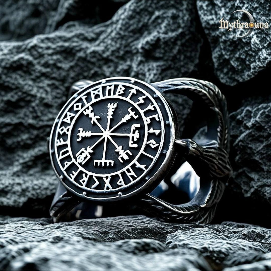 Vegvisir Raven Ring Norse Viking Odin Compass Rune Celtic Pagan Huginn ...