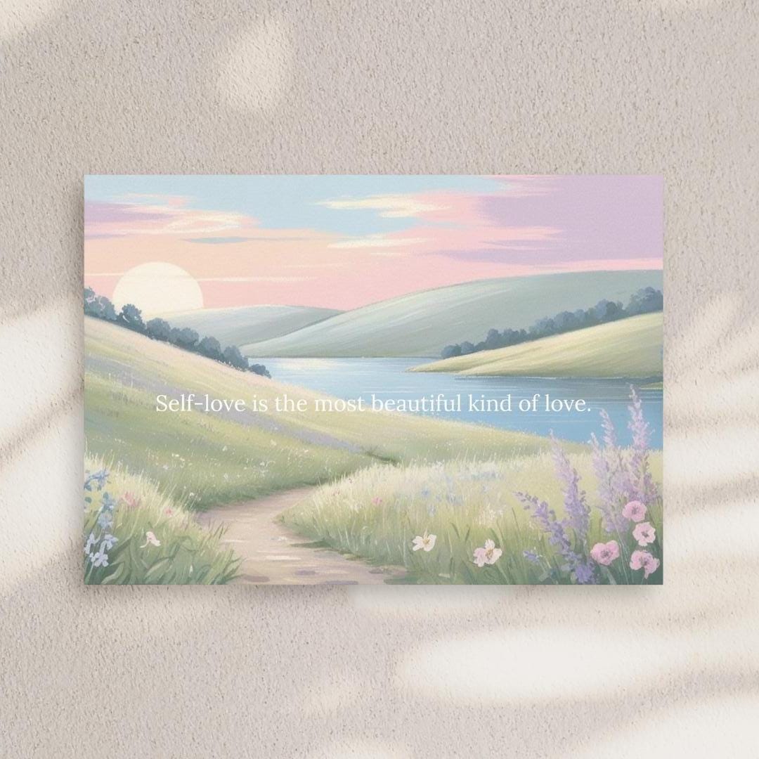 Hand-painted Watercolor Postcard – Self-love Quote, Floral Art With ...