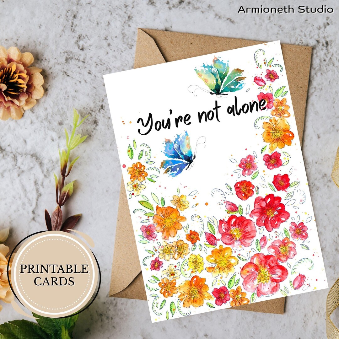 Printable Encouragement Card: Watercolor Floral Support Gift (PDF ...