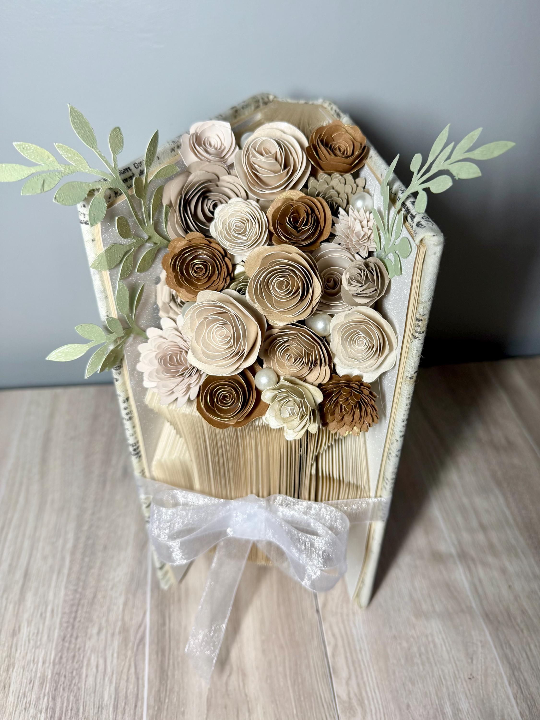 Handmade Folded Book Vase With Paper Flowers - Rustic Neutral Decor ...