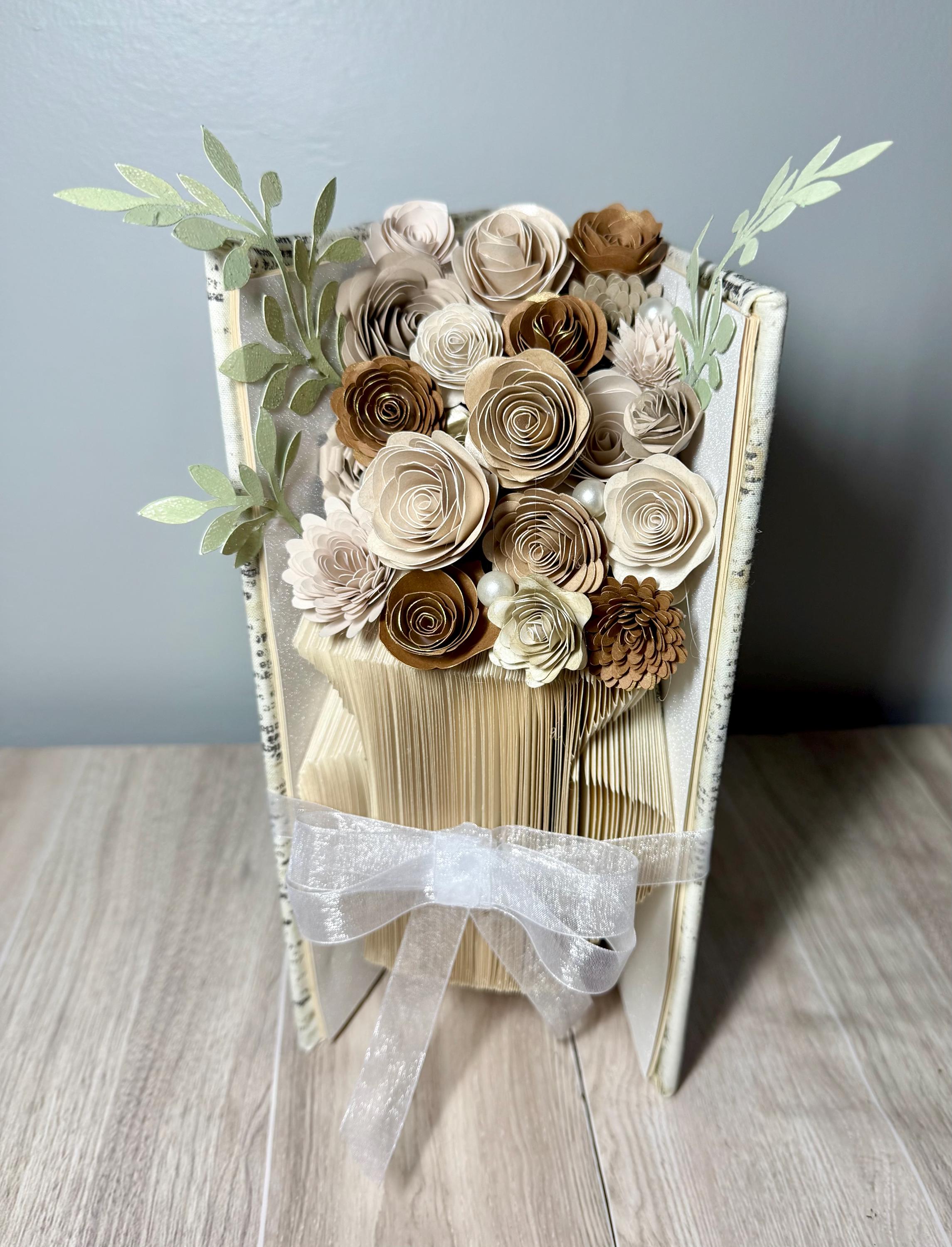 Handmade Folded Book Vase With Paper Flowers - Rustic Neutral Decor ...