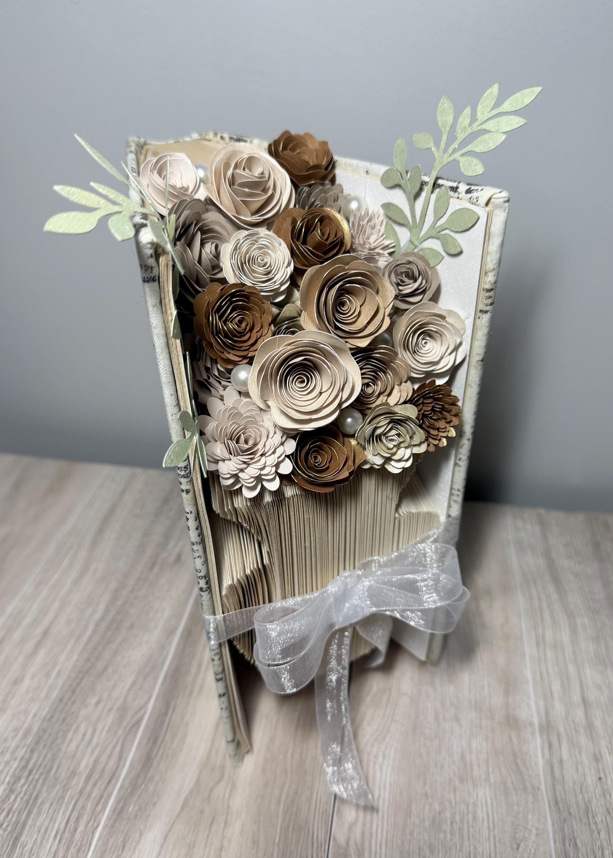 Handmade Folded Book Vase With Paper Flowers - Rustic Neutral Decor ...