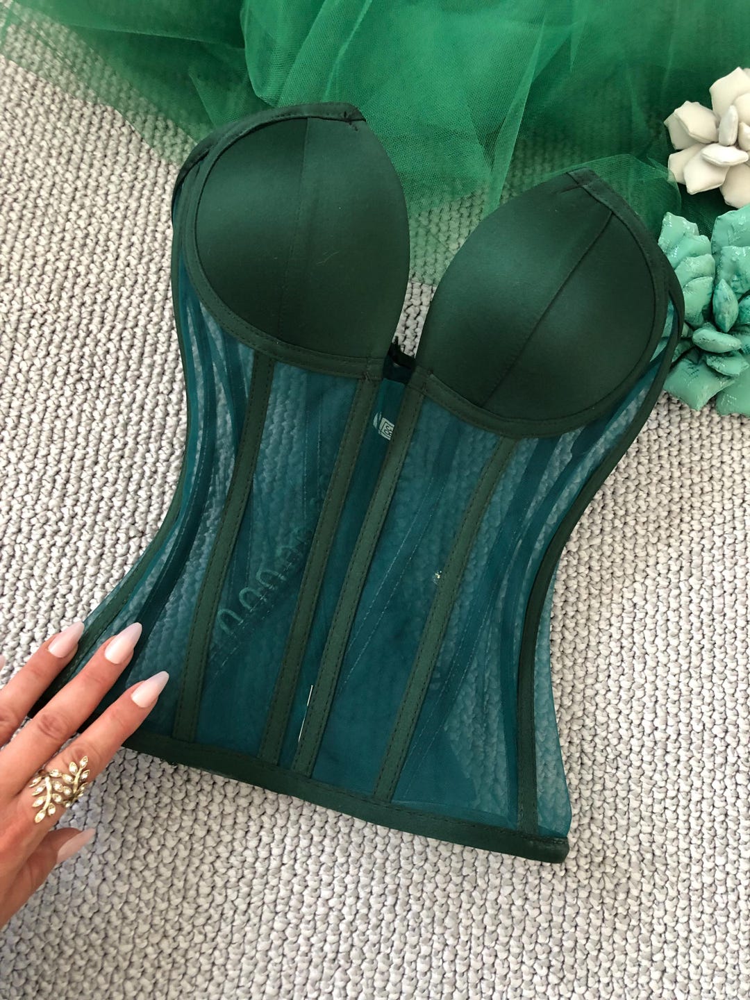 Corsets/ Transparent Corsets/ Emerald Green Corsets / Bustiers Corset ...