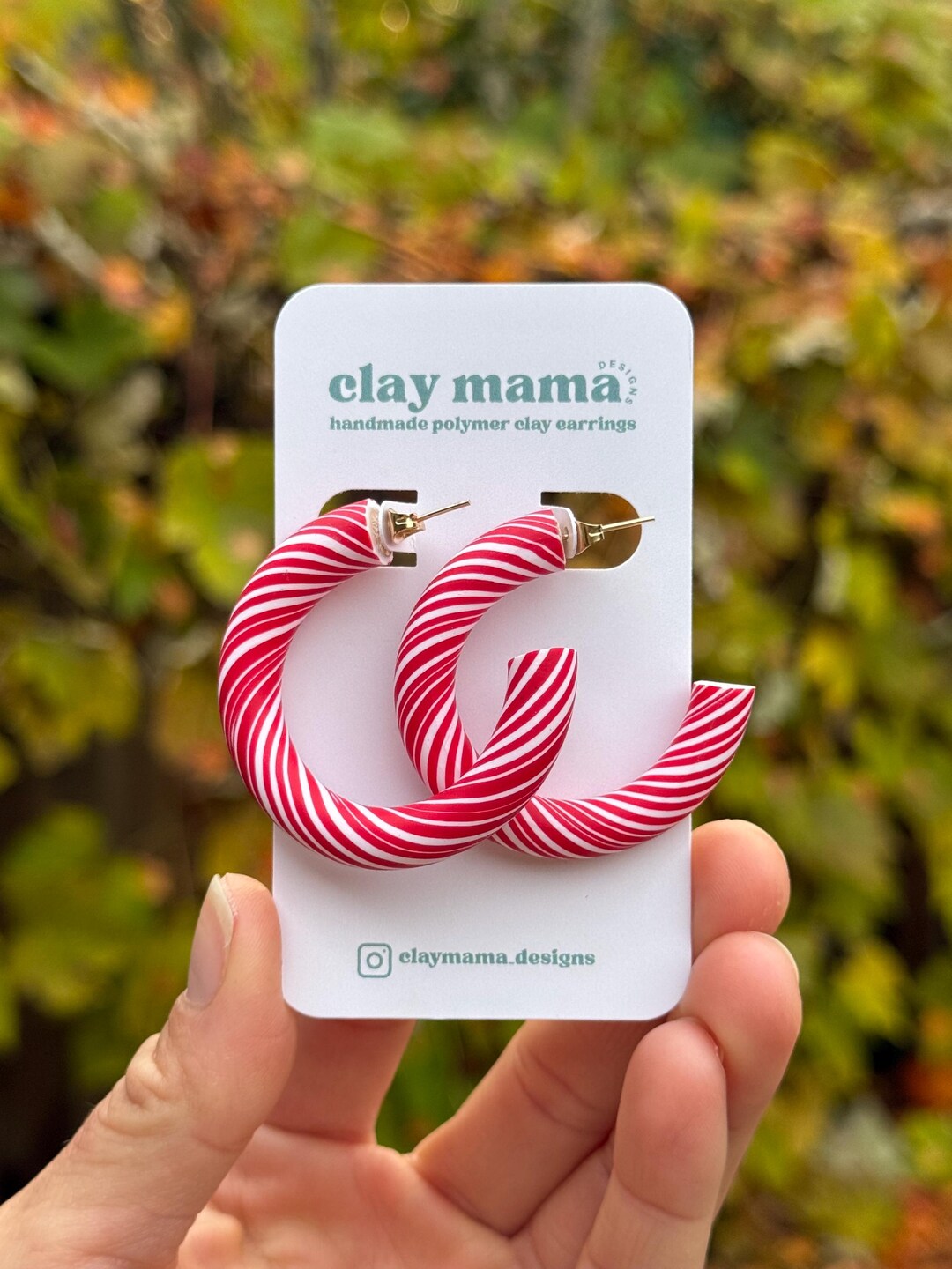 Candy Cane Polymer Clay Hoops - Handmade Earrings - Etsy