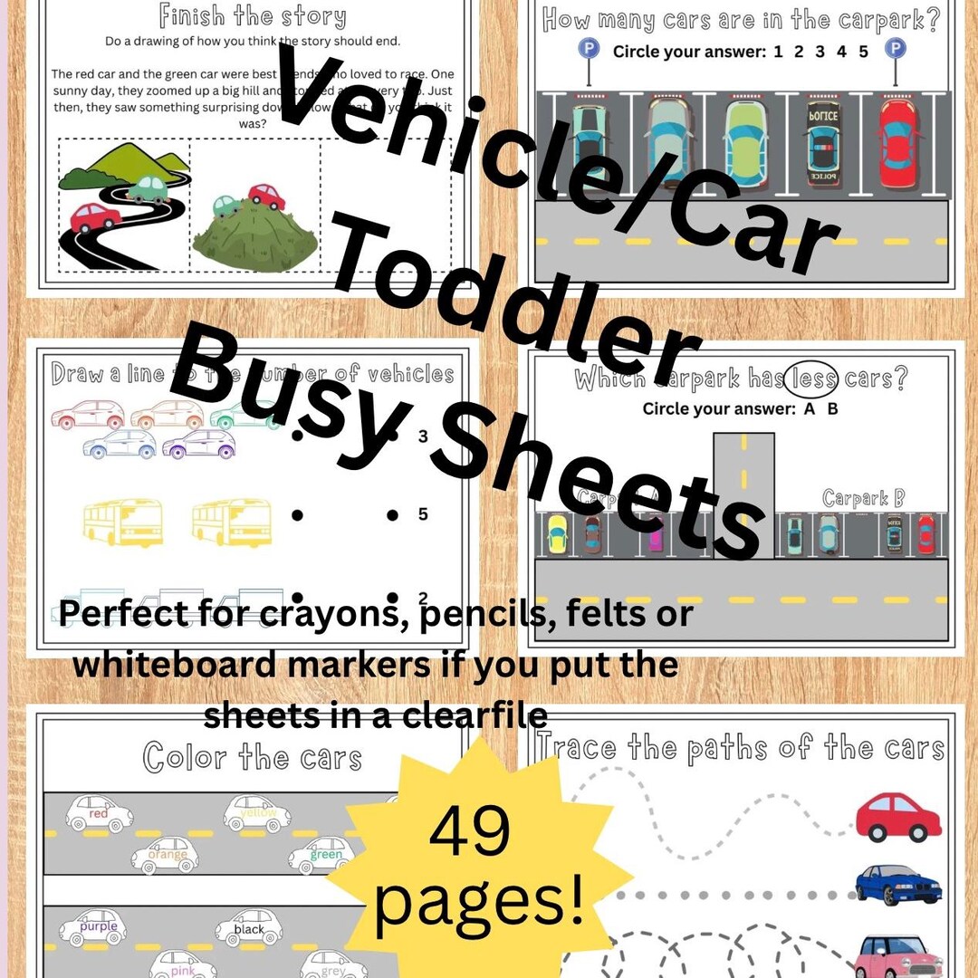 Car Toddler Busy Worksheets | 49 Pages | Preschool Curriculum ...