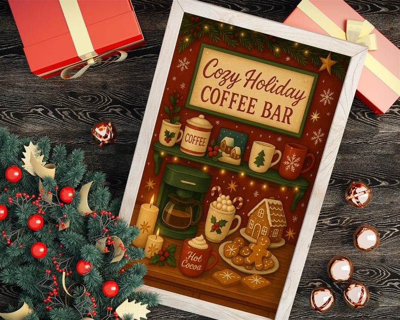 Christmas Coffee Bar Art: Gingerbread, Hot Cocoa Poster (digital ...