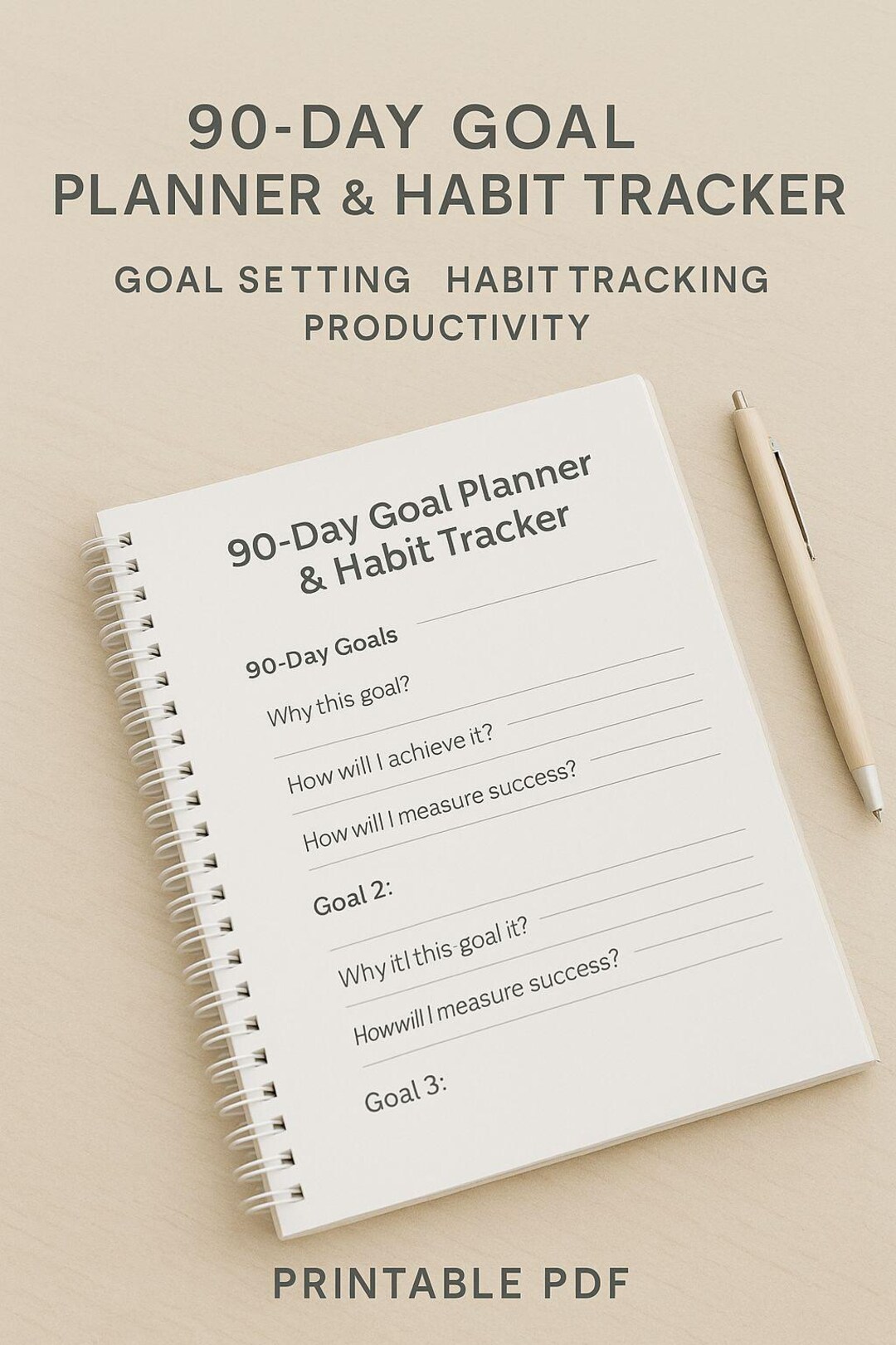 90-day Goal Planner – Printable PDF to Track Habits, Set Intentions ...