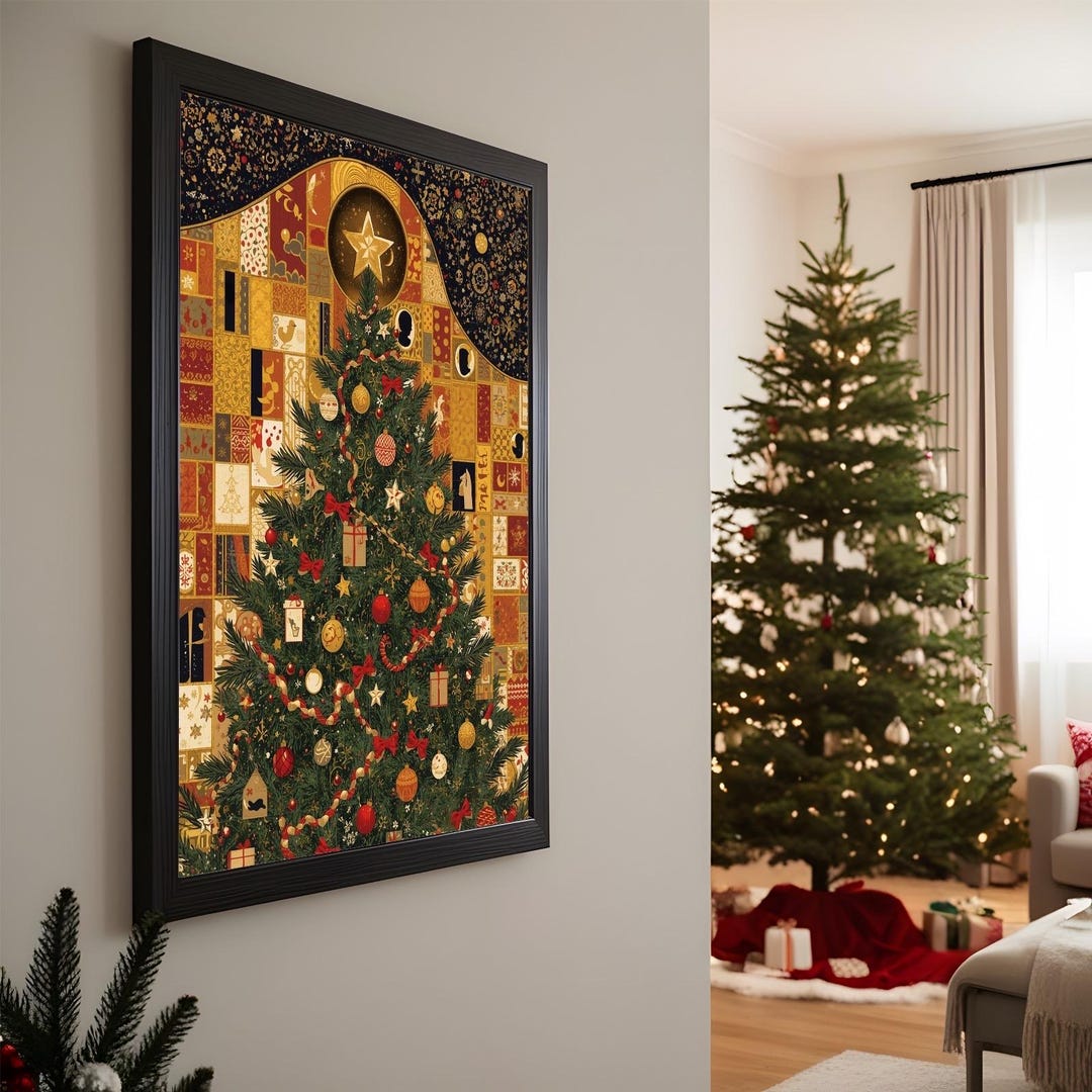 Klimt Inspired Christmas Tree Art Print: Golden Holiday Decor (PDF) - Etsy