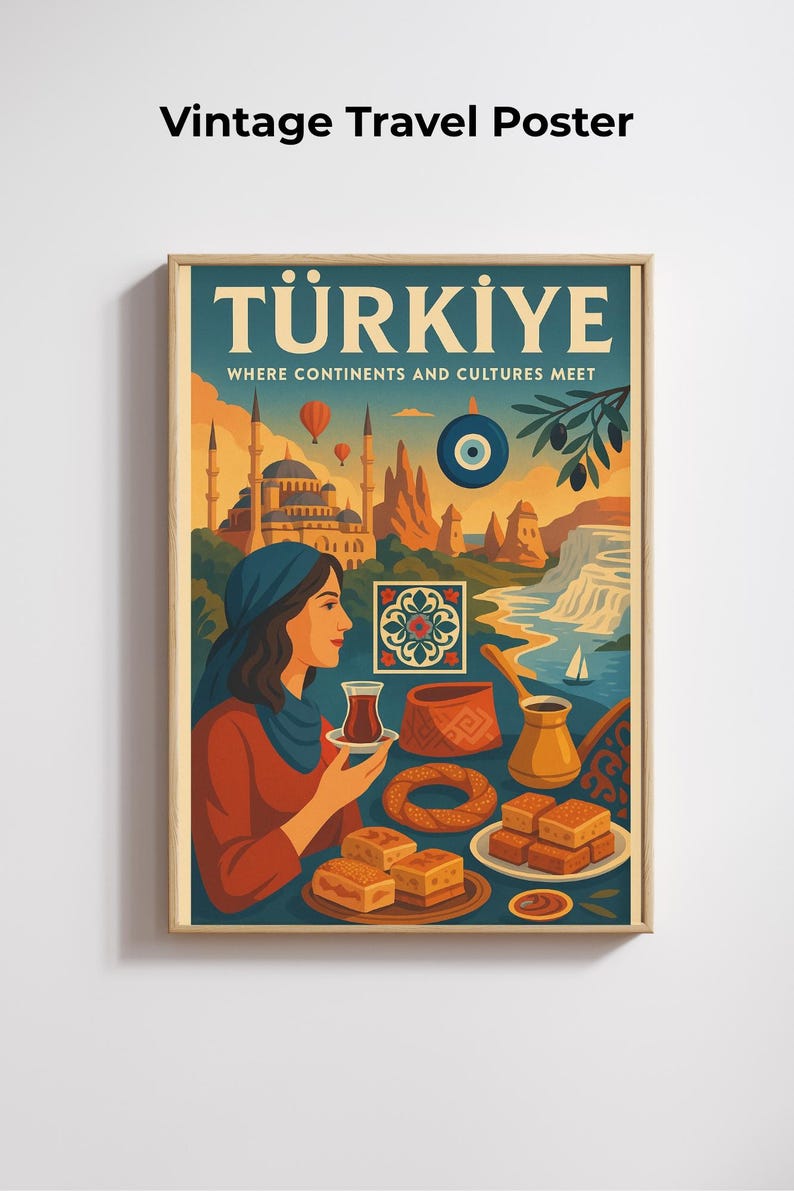 Turkey Travel Poster – Türkiye Wall Art, Istanbul & Cappadocia ...