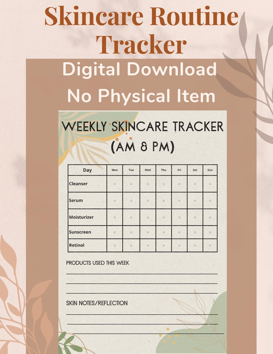 Weekly Skincare Tracker Printable | Skincare Routine Log PDF + PNG ...