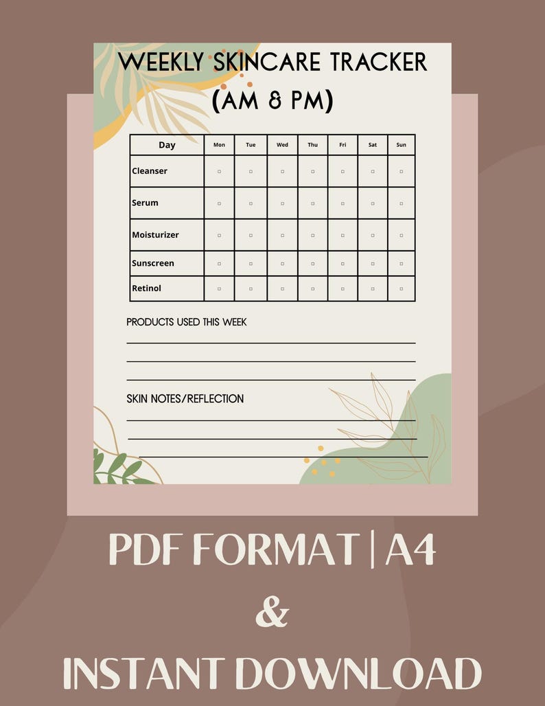Weekly Skincare Tracker Printable | Skincare Routine Log PDF + PNG ...