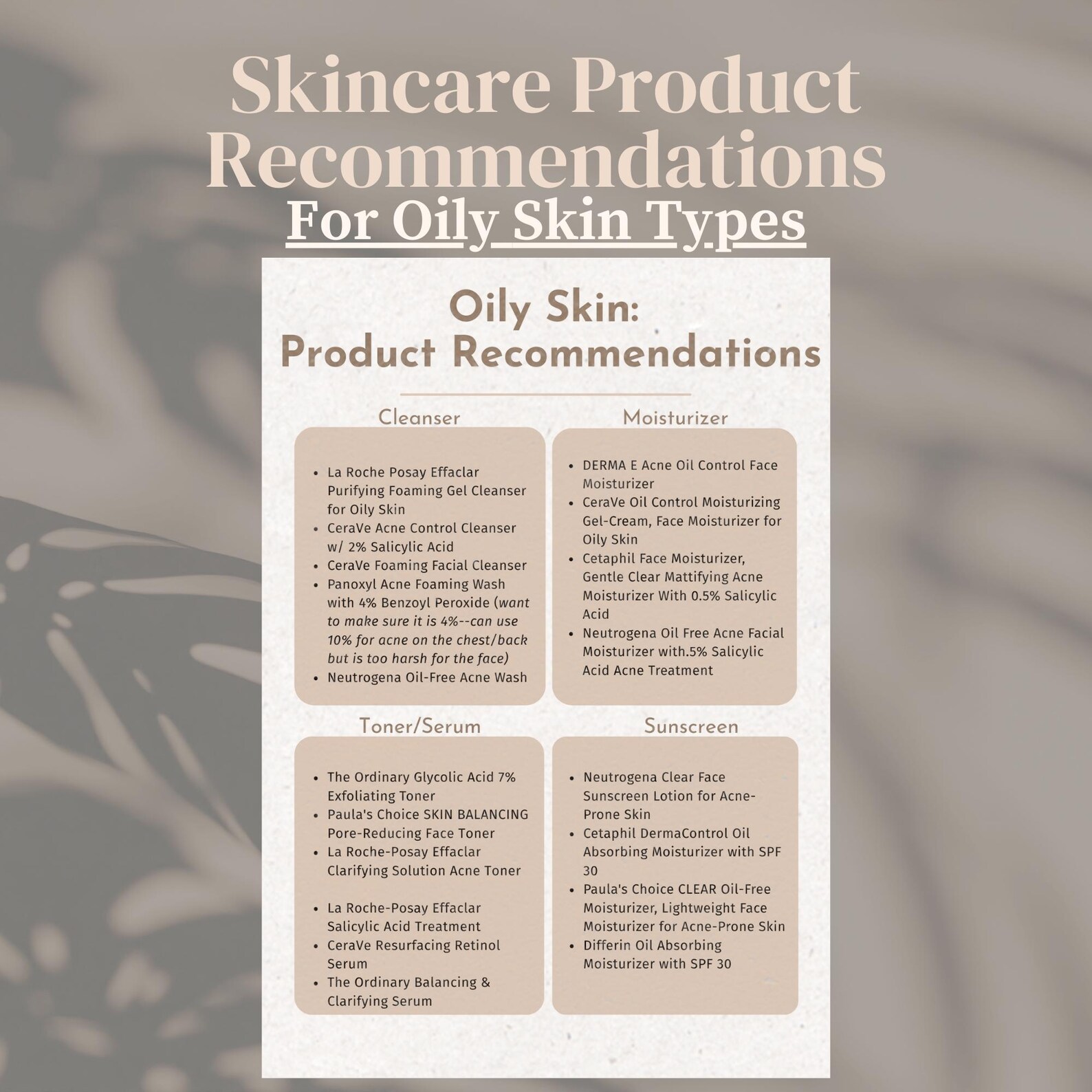 Oily Skin Care Guide | Printable Product List PDF | Serums, Toners ...