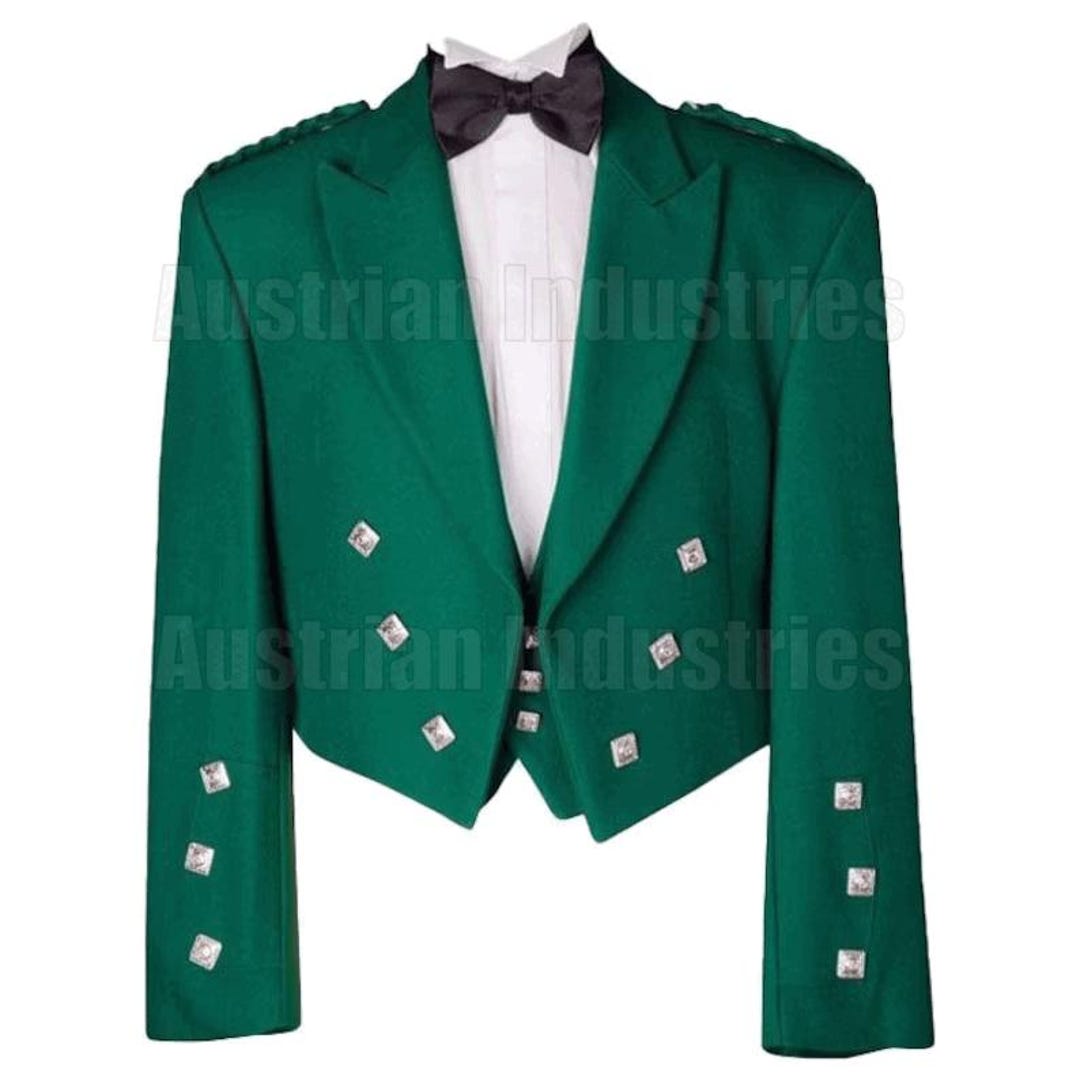 Scottish Green Prince Charlie Wool Kilt Jacket | Kilt Jacket With Vest ...