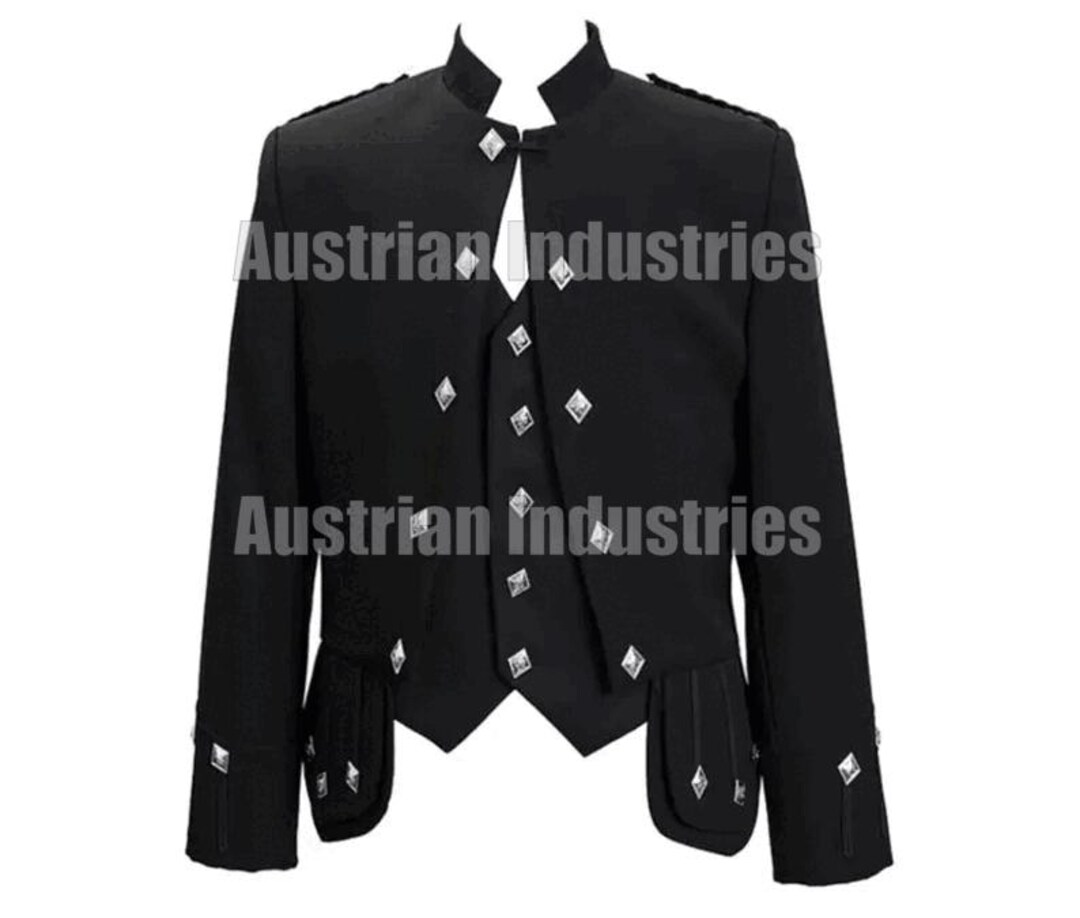 Scottish Sheriffmuir Black Doublet Kilt Jacket | Handmade Doublet Kilt ...
