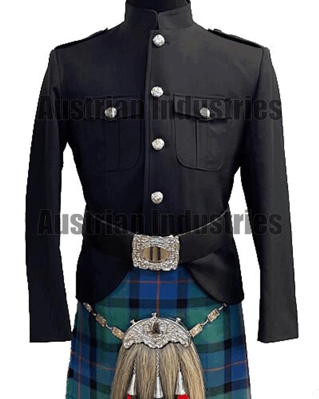 Men's Scottish Black Class A Honour Guard Kilt Jacket Silver Thistle ...