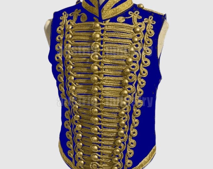 Men's Royal Blue Military Ceremonial Hussar Vest With Gold Braiding ...