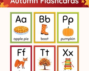 Autumn Fall Theme Alphabet Flash Cards | ABC Cards | Editable Digital ...