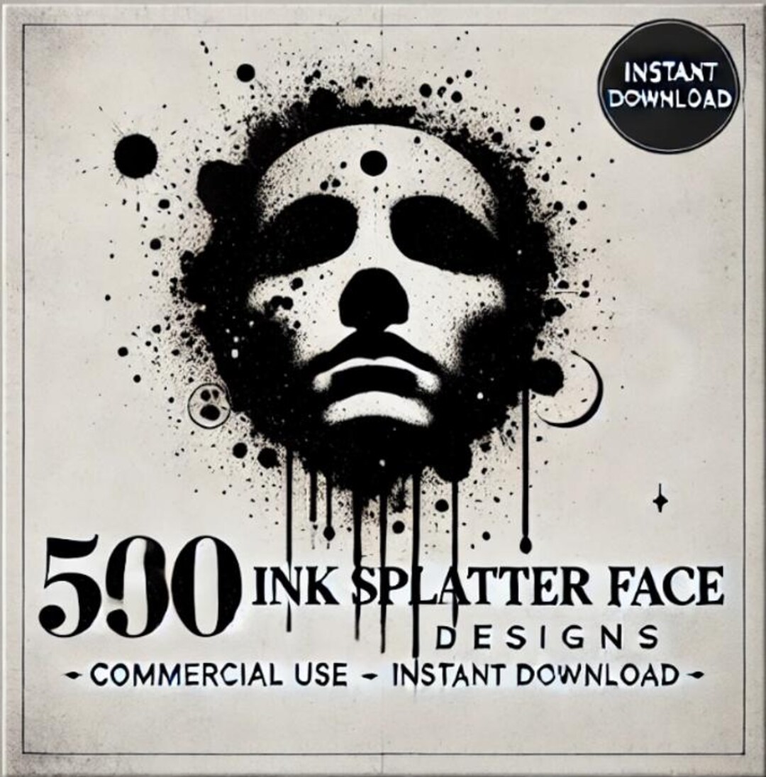Edgy Ink Splatter Face T-shirt Designs – Abstract Monochrome Art – High ...