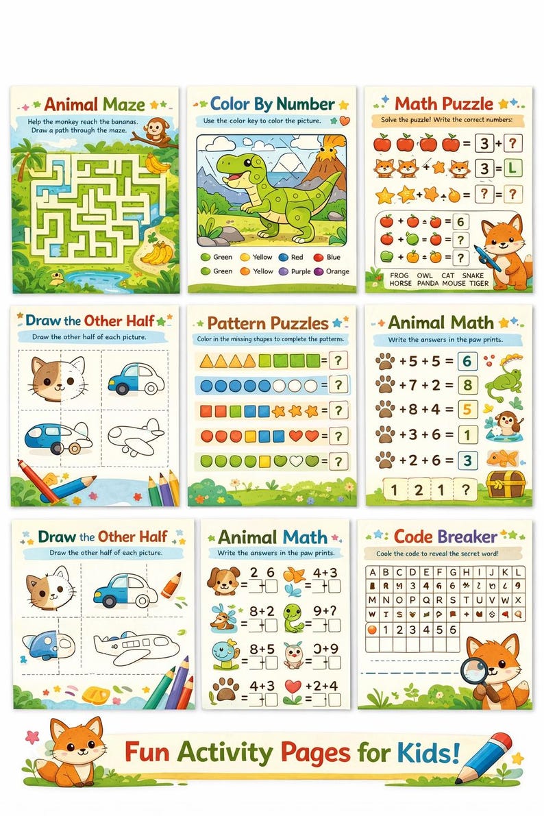Kids Printable Activity Pack | Fun Worksheets, Puzzles, Math & Coloring ...