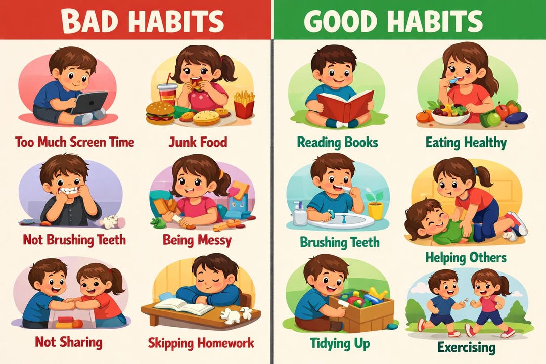 Good Habits Vs Bad Habits Poster for Kids | Daily Routine Educational ...