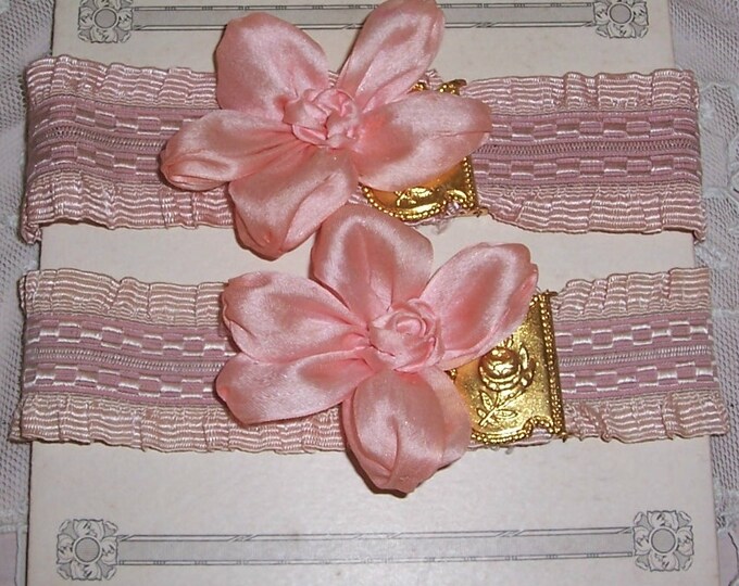 Pair Antique/victorian Pink Silk RIBBON Roses/rosette Garters - Etsy
