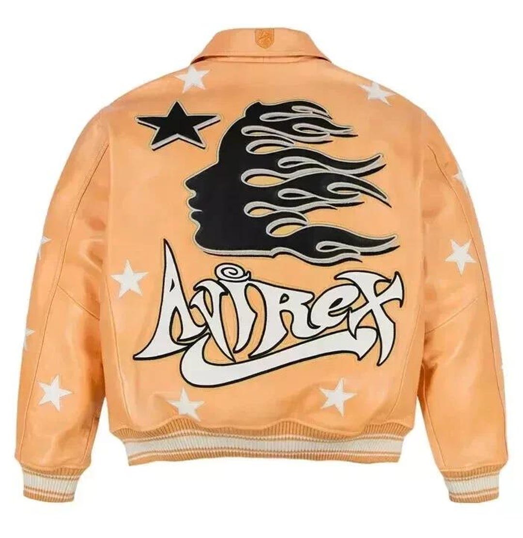 Handmade Men's Avirex X Hellstar Orange Bomber Jacket | Contemporary ...