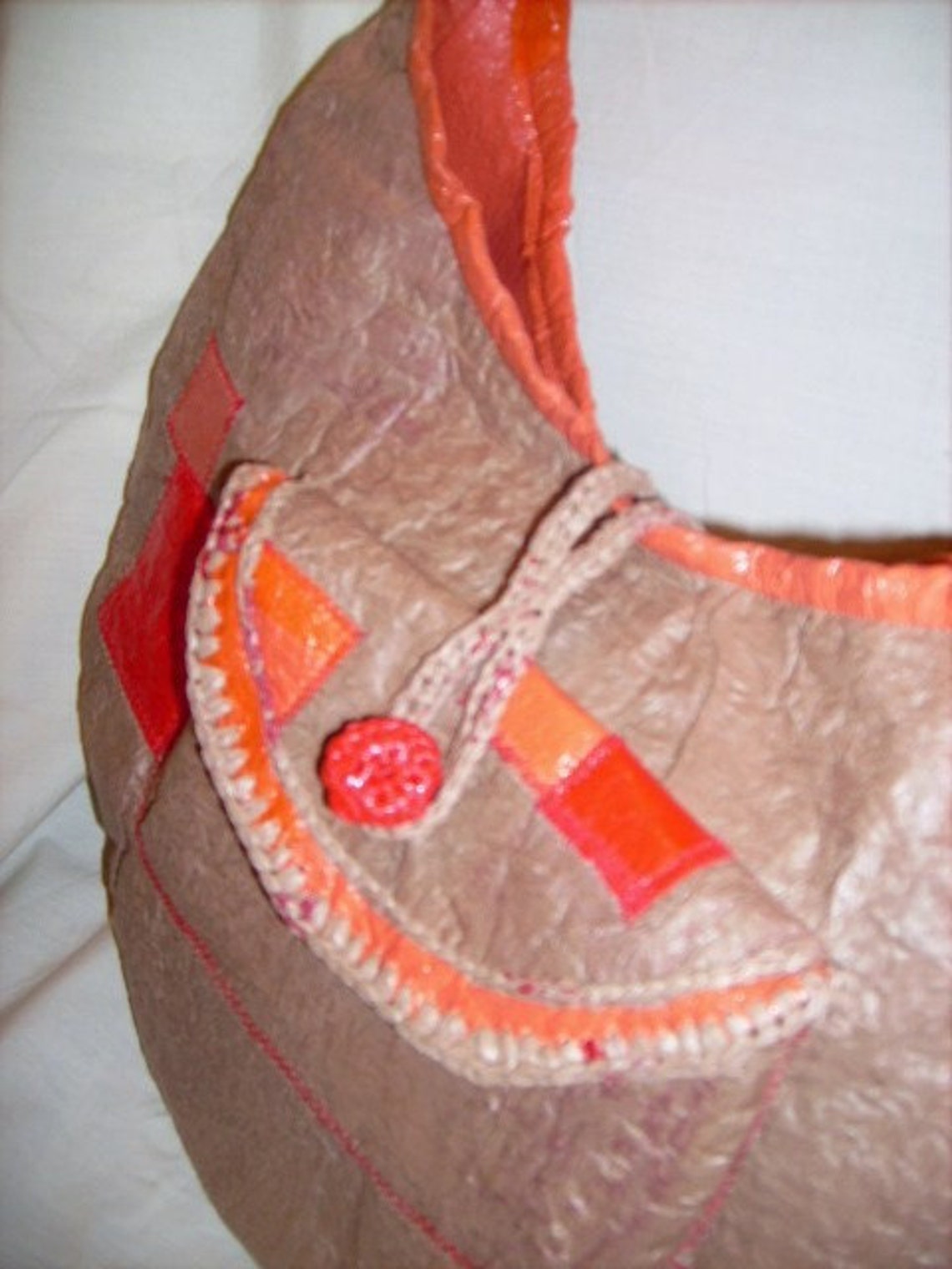 Recycle Fused Plastic Hobo Bag Natural Brown With Orange and Red - Etsy