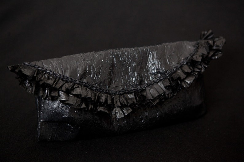 Black Fused Plastic Ruffled Clutch - Etsy