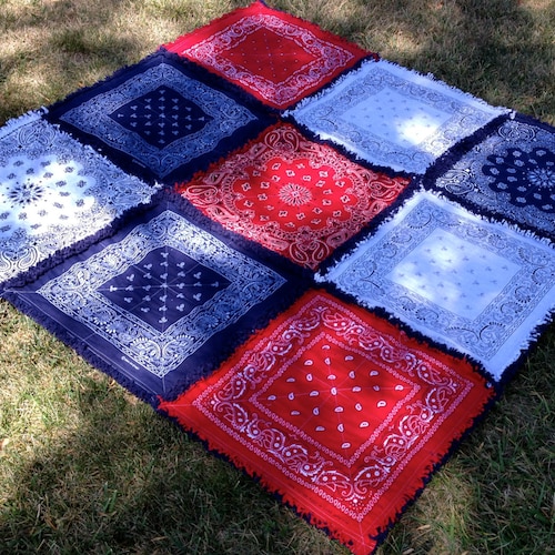 Bandana Picnic Blanket Red White Blue Bandana Handkerchief Rag - Etsy