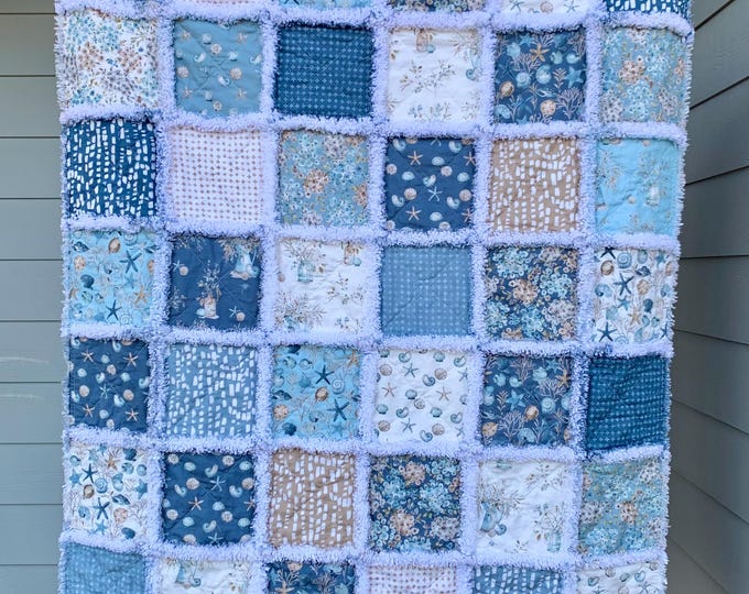 Reversible Rag Quilt Blue Escape Coastal Beachy Throw Blanket - Etsy
