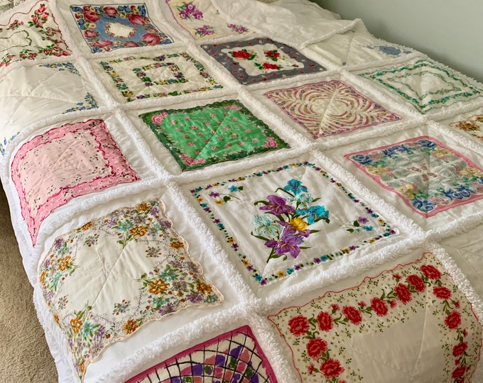 Vintage Hanky Handkerchief Rag Quilt Shabby Chic Quilt Blanket - Etsy