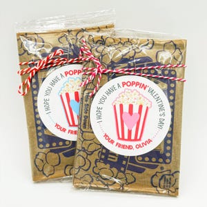 Popcorn Valentine Stickers, Kids Valentine's Day Popcorn Bag Stickers ...