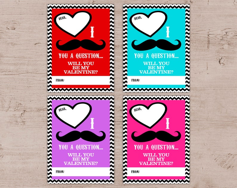 Mustache Valentine's Day Cards Printable INSTANT DOWNLOAD - Etsy