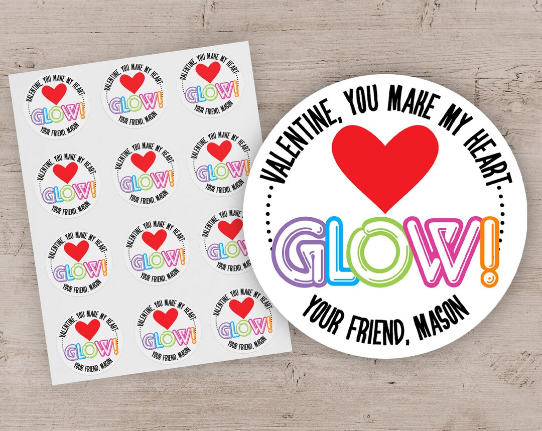 Valentine Stickers, Kids Valentine's Day, Glow Stick Stickers, Glow ...
