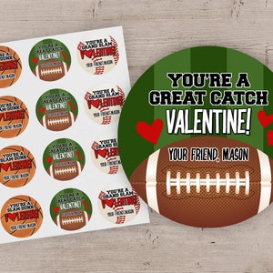Sports Valentine Stickers Football Baseball Basketball Valentine's Day ...