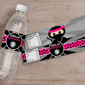 Printed Ninja Water Bottle Labels, Ninja Birthday Party Water Bottle ...