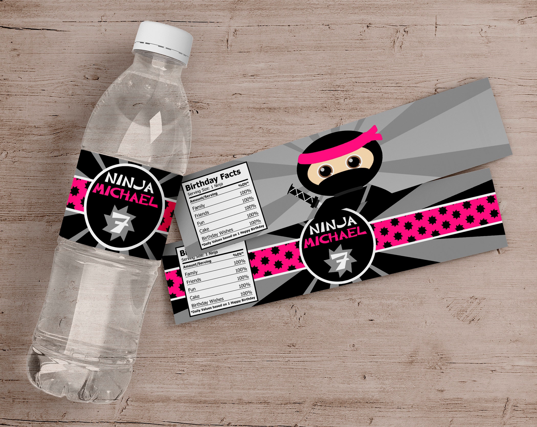 Printed Ninja Water Bottle Labels Ninja Birthday Party Water | Etsy