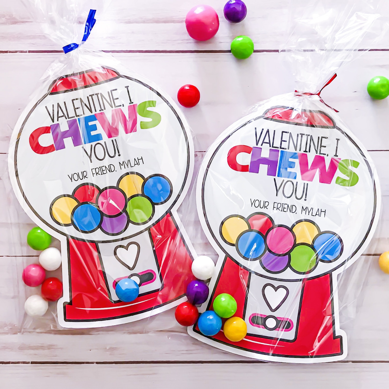 Gumball Machine Kids Valentines Cards, I Chews You Valentine's Day Card ...