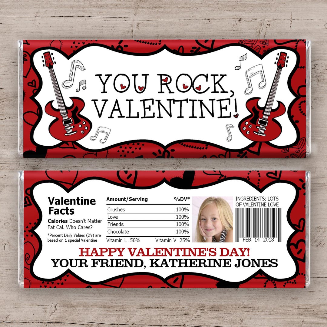 You Rock Valentine, Valentine's Day Party Favors Candy Bar Wrappers ...