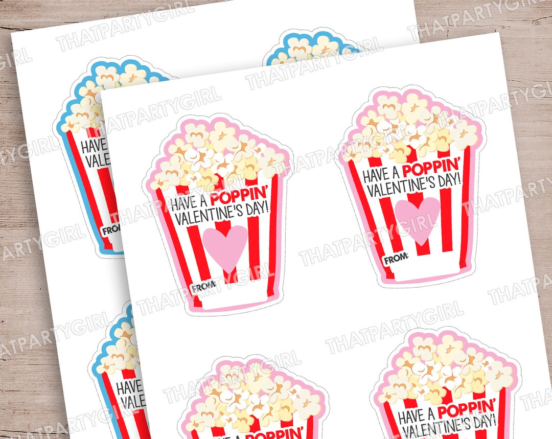 Printable Popcorn Valentines, Kids Valentine's Day Card, Boy Girl ...