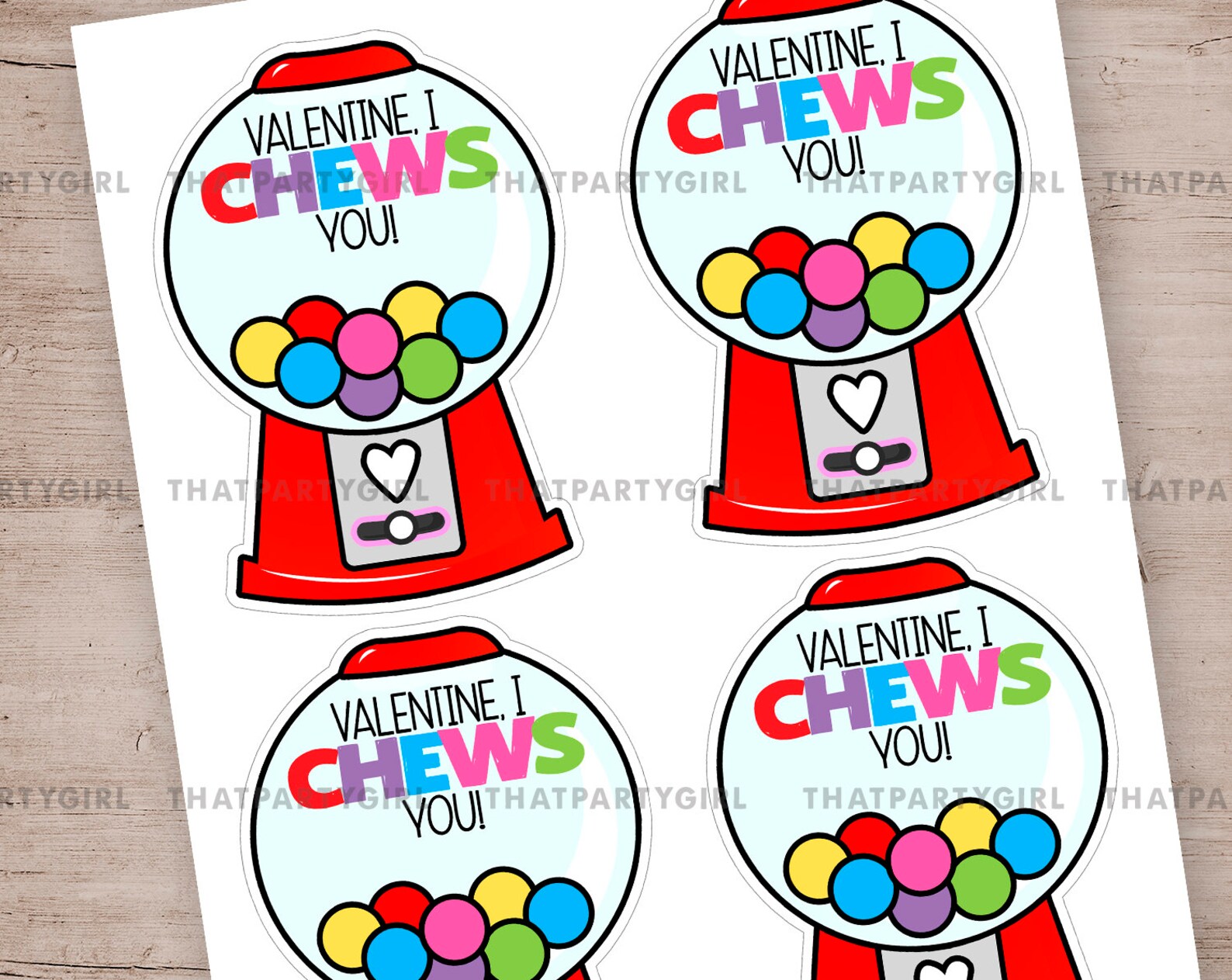 Printable Gumball Machine Valentines, Instant Download I Chews You ...