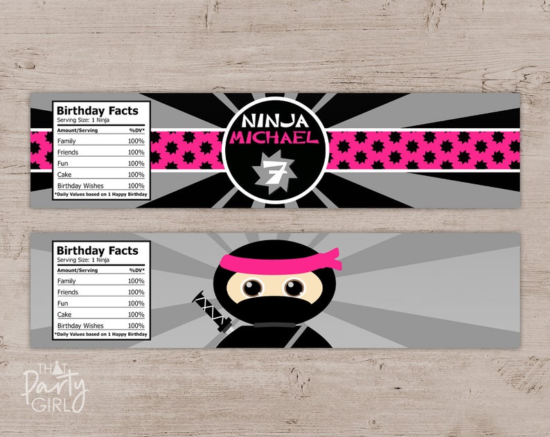 Ninja Water Bottle Labels Ninja Birthday Party Ninja Party | Etsy