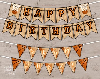 Slam Dunk Banner - Printable Basketball 1st Birthday Party Flag Bunting ...