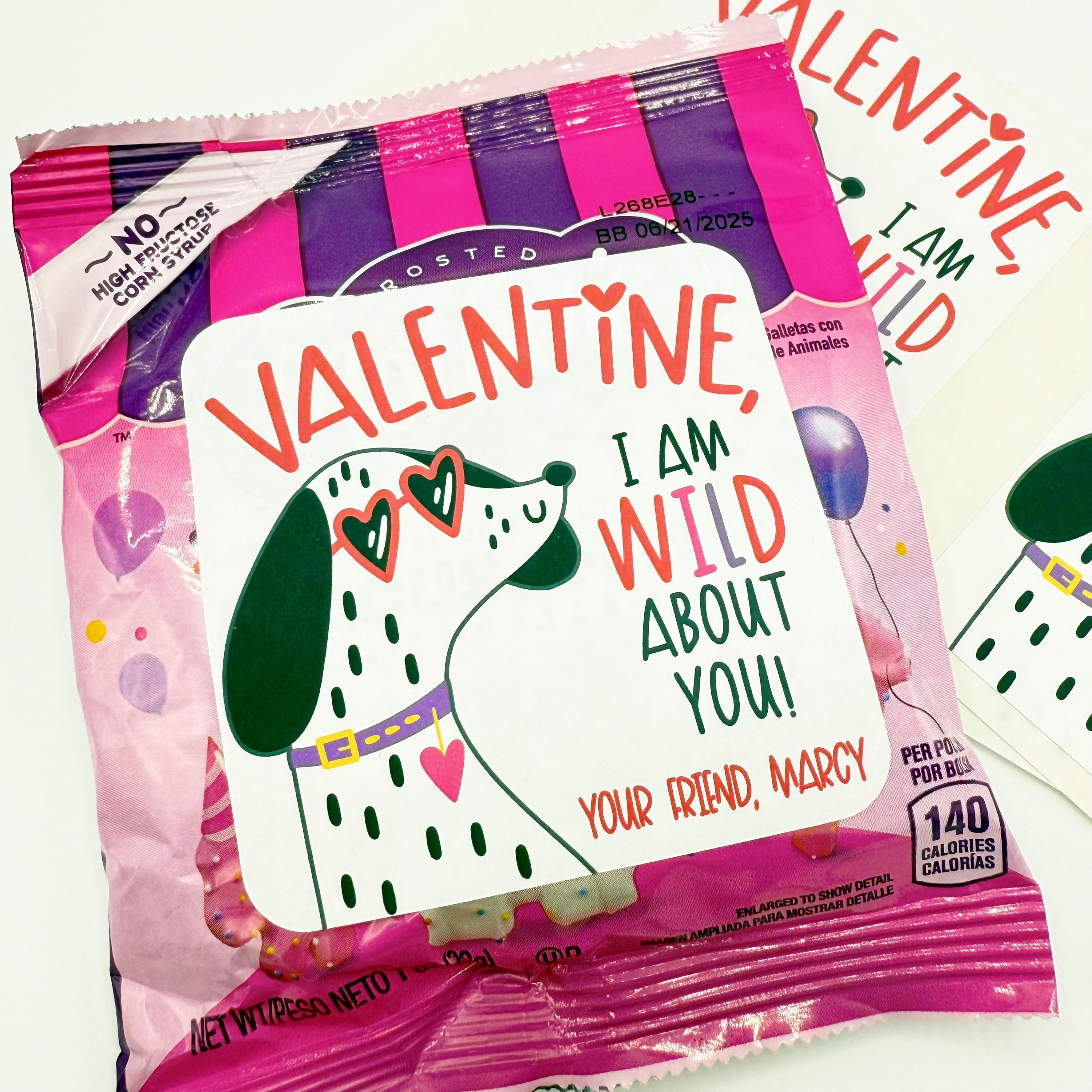 I Am Wild About You Animal Cracker Valentine's Day Stickers, Kids Cat ...