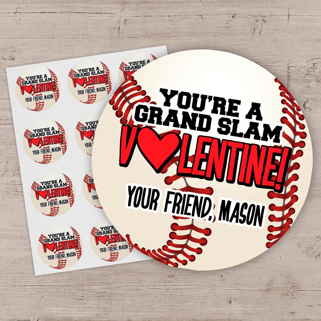 Kids Baseball Valentine Stickers, Sports Valentine's Day Treat Labels ...