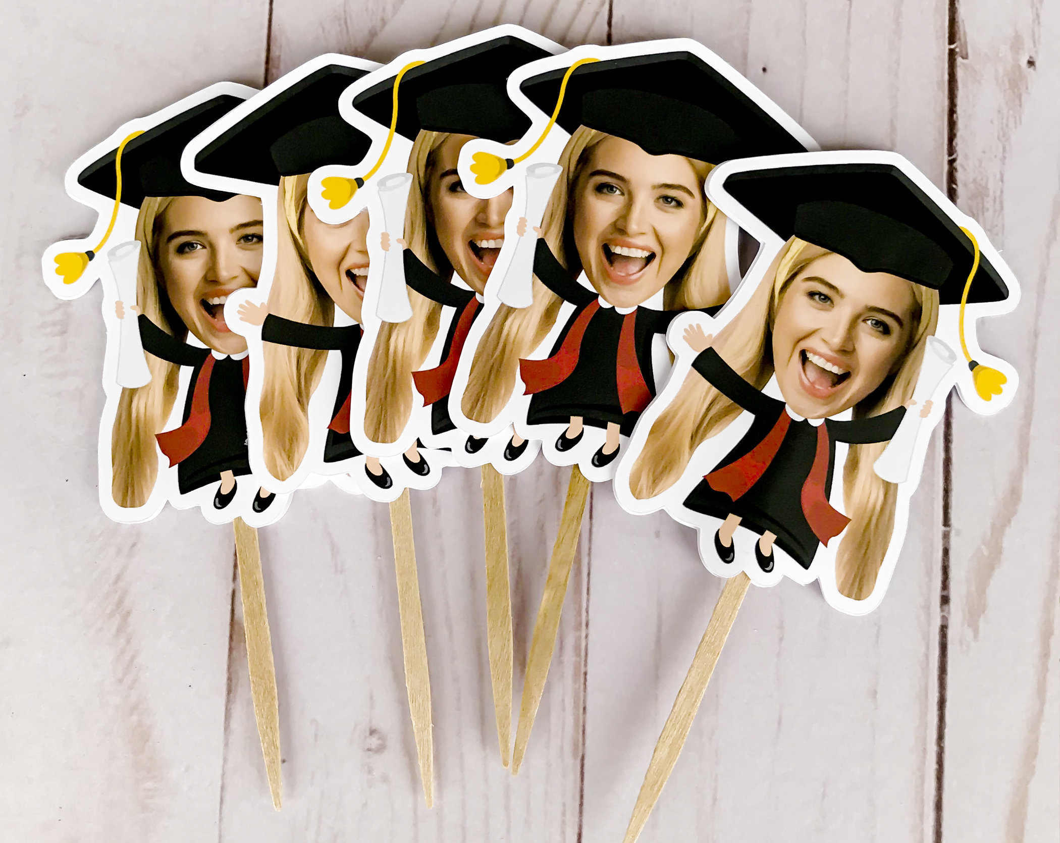 Graduación foto Cupcake Toppers fiesta de graduación cara - Etsy México