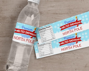 Printable Water Bottle Labels: Melted Snowman Christmas Party - Etsy