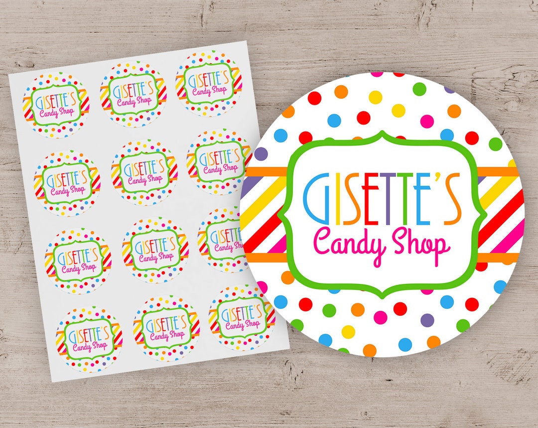 Candy Shop Party Favor Stickers: Rainbow Birthday Treat Bag Labels ...